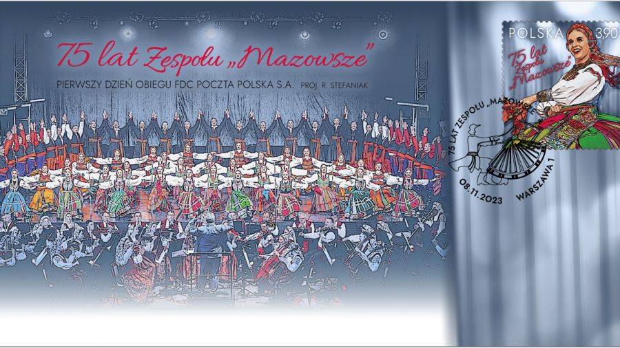 Jubileusz 75 lecia zespołu Mazowsze na znaczku Poczty Polskiej